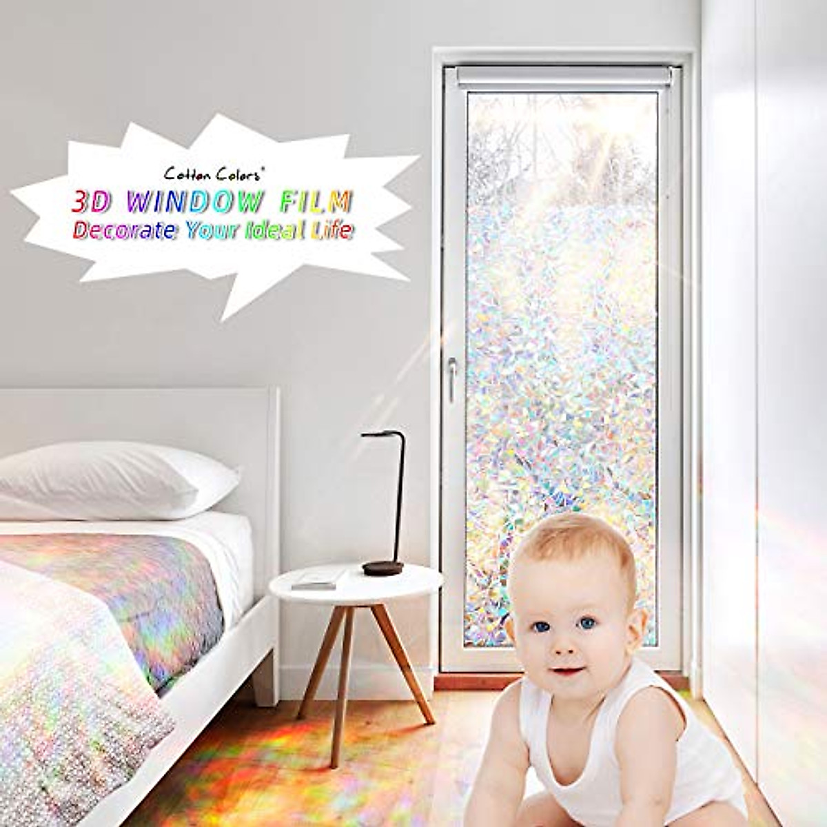 CottonColors Window Privacy Film Decorative Clings 3D Decals Static Stickers No-Adhesive Sliding Door Glass Films UV Blocking for Home, 17.7x78.7 Inch