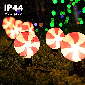 Christmas Lollipop Pathway Lights Outdoor, 7.2ft Plug in Peppermint Walkway String Lights for Christmas Decoration, Garden, Yard, Hangable, Waterproof, Connectable, Warm White (2 PC)