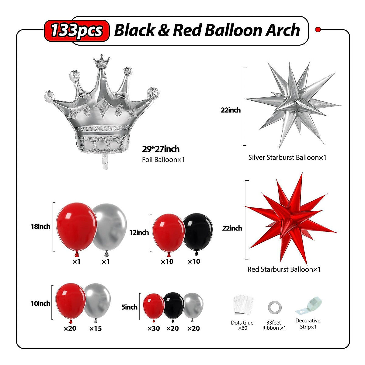 Red and Black Balloon Garland Arch Kit with Silver Red and Black Balloons for Anniversary Graduations Red and Black Birthday Decorations for Men Women
