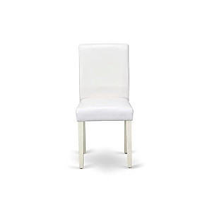 East West Furniture BOAB5-LWH-64 5 Piece Dining Table Set for 4 Includes a Round Kitchen Table and 4 White Faux Leather Upholstered Parson Chairs, 42x42 Inch, Linen White