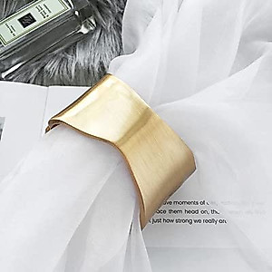 Gold Tone Wide-Edge Smooth Opening Bangle Bracelet Minimalist Polished Frosted Irregular Twist Grooved Cuff Bracelet Gothic Style Chunky Statement Fashion Jewelry for Women Men-A gold 1