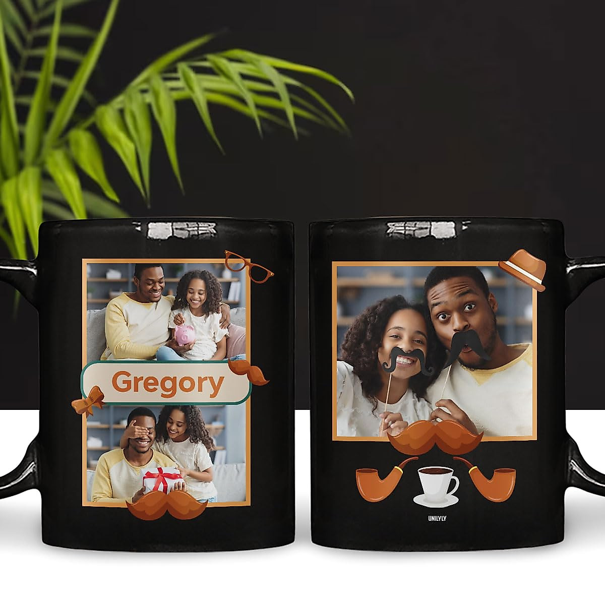 Black Ceramic Coffee Mug Photo Mugs Personalized Picture Custom Name Birthday Gifts For Fathers Day Men Dad Grandpa Husband Drinking Tea Cups Table Desk Accessories 11 and 15 Oz