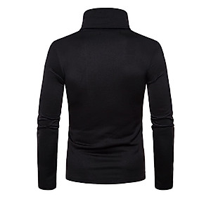 Men's Turtleneck Top Slim Fit Solid Base Thin Sweater Casual Long Sleeve Underwear Tops Male Cozy Blouse T-Shirt Black