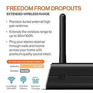 Auris Blume Pro HiFi Bluetooth 5.0 Music Receiver Long Range Bluetooth Adapter with Audiophile DAC, LDAC, aptX HD, OLED Display & Optical Coaxial AUX Output for Home Stereo, AV Receiver or Amplifier