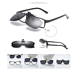 RuiJinGen 5 Pack Clip on Flip up Polarized Lens For Prescription Glasses, 100% UV Protection Sunglasses N44 (YellowBlueGreyRedSilver)…