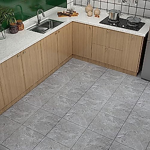 VaryStyle 20 Pack Peel and Stick Floor Tiles 12''x12'' Grey Marble Vinyl Flooring Waterproof Sticky Vinyl Floor Tiles Removable Self Adhesive Stick on Floor Tile for Bathroom Kitchen Bedroom Floor