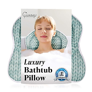 Lady McBath Bath Pillow - Luxury Bath Pillows for Tub Neck and Back Support - Powerful Suction Cups, Machine Washable Bathtub Accessory for Relaxation (Turquoise)