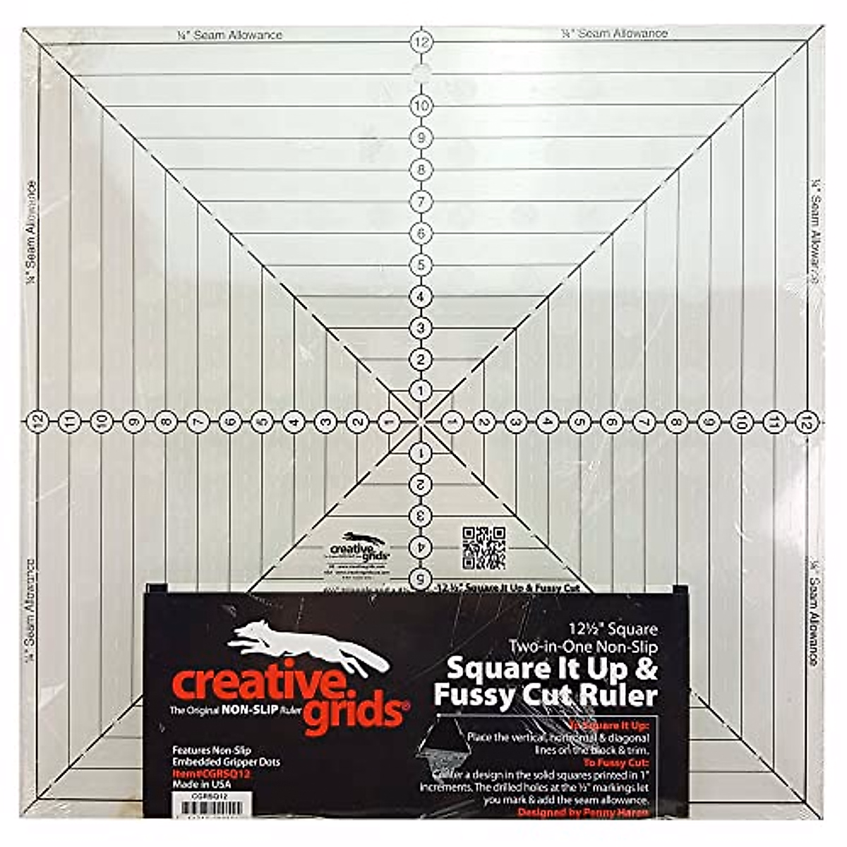 Creative Grids 12-1/2in Square It Up or Fussy Cut Square Quilt Ruler - CGRSQ12