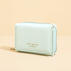 JIUFENG Women's RFID Blocking Short Wallet Multi Purpose Zipper Folded Purses Coins Pouches Multi-card Position Card Organizer (Green)