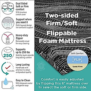 Dual Duty Dual Sided Firm/Soft Foam Truck Mattress, 80" x 36" x 6"
