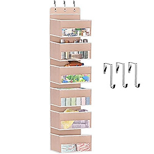 Vaisoz Over The Door Organizer,6 Large Pockets Fabric Over The Door Storage with Mesh Perspective Window,Wall Mount Organizer Hanging for Closet Nursery,Baby Storage(Pink), 5.1D x 12.2W x 60.2H in