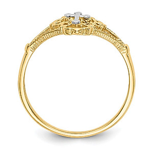 Size 7 - Solid 14k Gold Two-Tone Diamond-Cut Cross Ring (2mm)