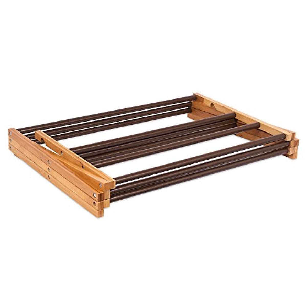 BIRDROCK HOME Folding Steel Clothes Drying Rack - 3 Tier - Water-Resistant Bamboo Wood - Fully Assembled Collapsible Dry Rack - Walnut (Brown)
