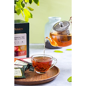 Teaniru, Holiday Festive Tea Collection - Assorted Tea Sampler | 4 Holiday Flavored Leaf Teas | 28 Pyramid Tea Bags - Individual Tea Sachets (serves up to 56 cups)