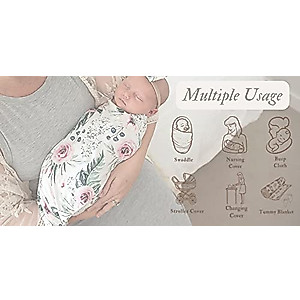 Terriboo Newborn Receiving Blanket and Headband Set Flower Print Baby Swaddle Wrap Floral (Pink)