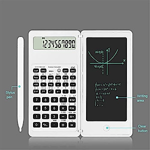 Scientific Calculator, Collapsible Engineering Calculator with Erasable Writing Tablet,10-Digit LCD Display Pocket Calculator for School Office Meeting Rooms Construction Financial(White)