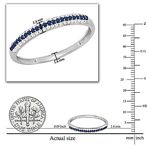 Dazzlingrock Collection Round Blue Sapphire & White Diamond Anniversary Wedding Band For Women | 10K White Gold, Size 8