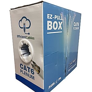 Efficient Cables CAT6 Plenum 1000FT 550MHz 23AWG Solid Network Cable UTP Bulk Blue