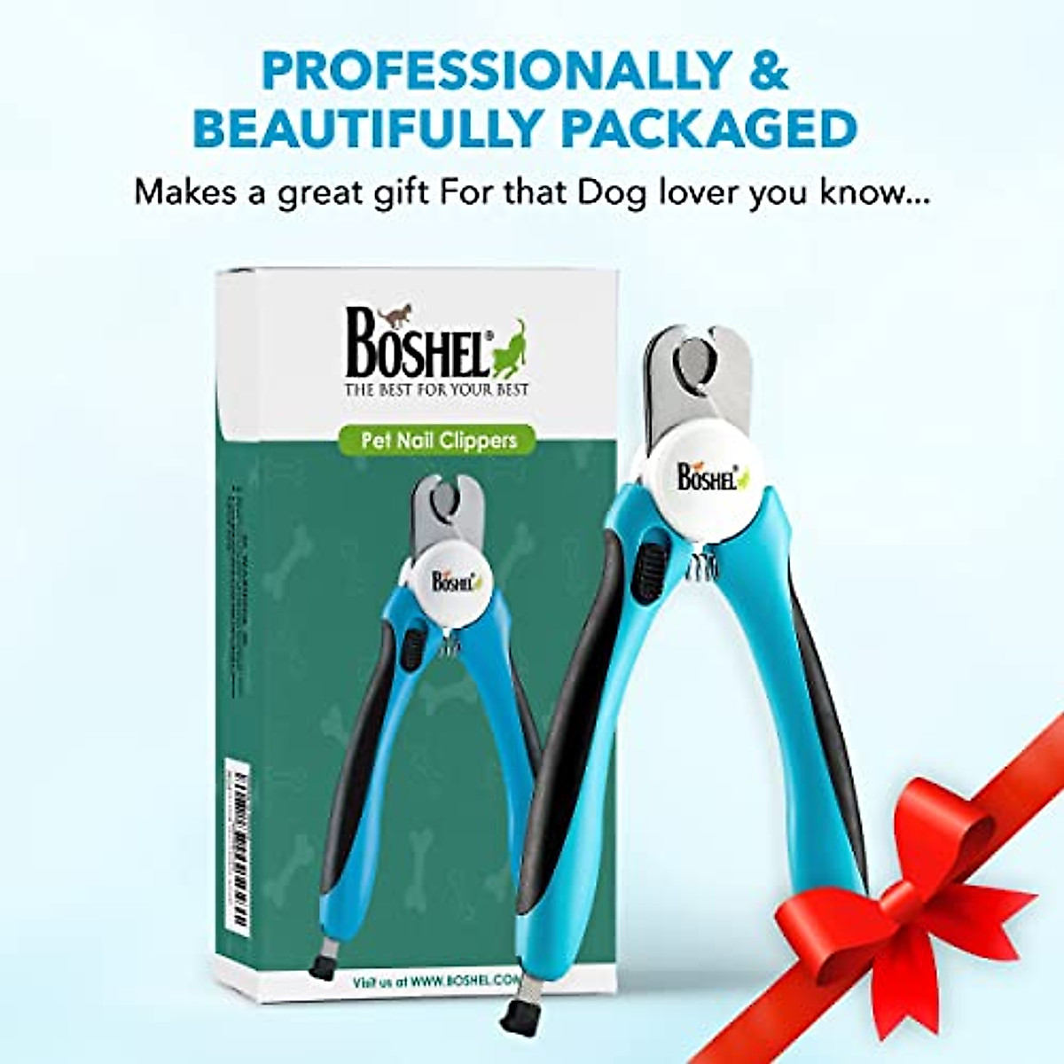 BOSHEL Dog Nail Clippers - Dog Nail Trimmers for Large Dog with Quick Sensor - Pet Nail Clippers for Dogs - Heavy Duty Pet Nail Trimmer with Safety Guard & Dog Nail File Safe at Home Grooming