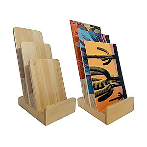 2Droids Elegant 3-Tier Pine Wood Literature Holder, Trifold Brochure Holder, Flyer Holder, Postcard Display and Countertop Wooden Display Stand [Pack of 2]
