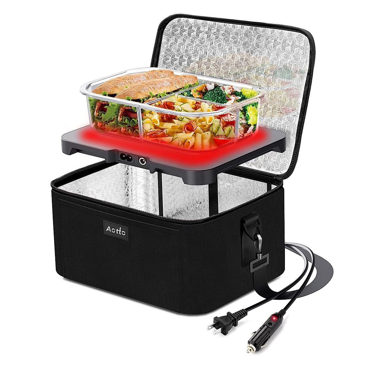 Aotto Portable Oven | 12V, 24V, 110V Car Food Warmer | Portable Mini Oven | Personal Microwave | Heated Lunch Box for Cooking and Reheating Food in Car, Truck, Travel, Camping, Work, Home
