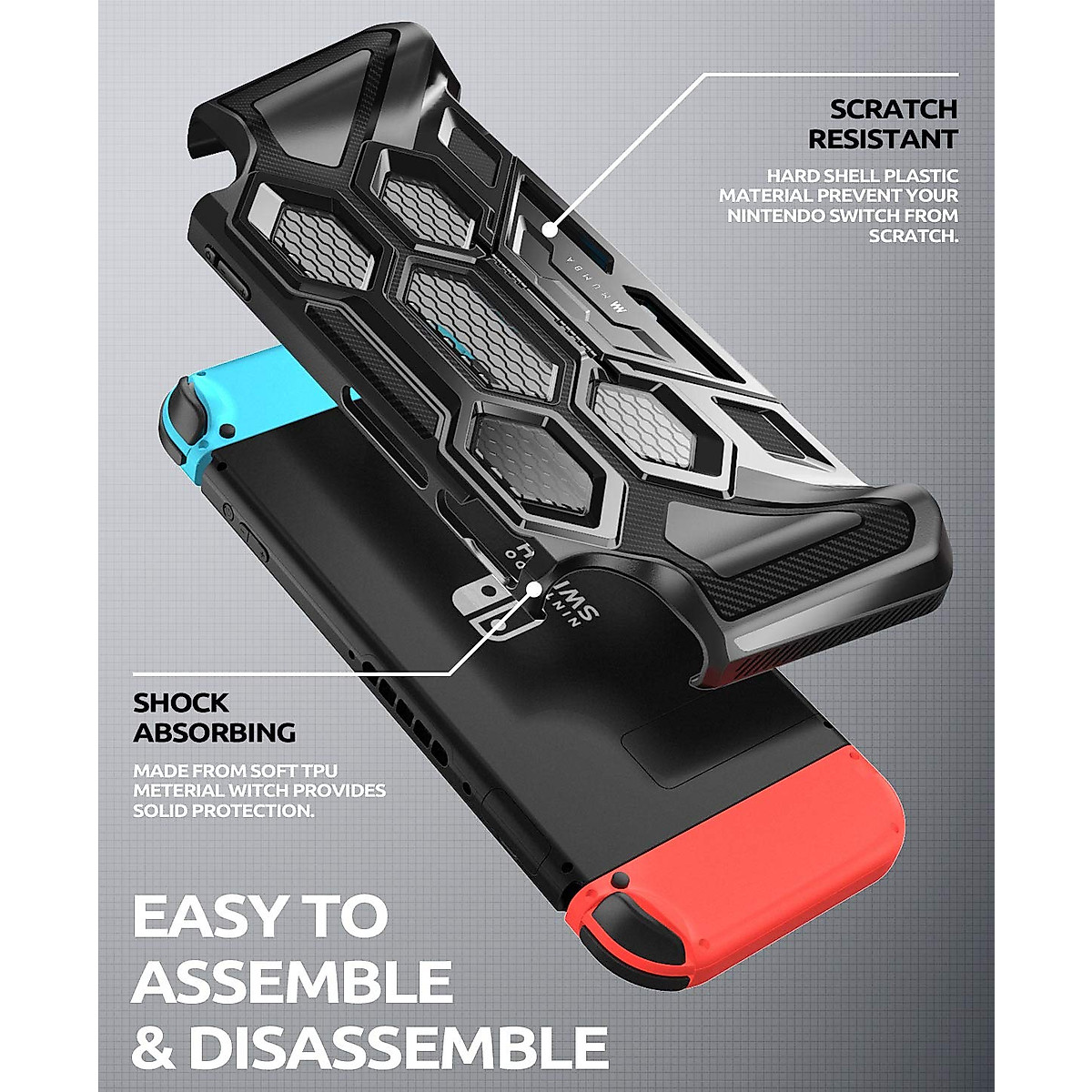 Mumba Protective Case for Nintendo Switch, [Battle Series] Heavy Duty Grip Cover for Nintendo Switch Console with Comfort Padded Hand Grips and Kickstand (Black)