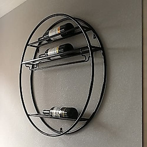 Wall-Mounted Wine Rack Round Wine Bottle Holder ， with Hanging Goblet Glass Stemware Racks ， Black Metal Iron Storage Shelf ， Organizer Shelves for Bar Kitchen (Size : 85x10x85cm)