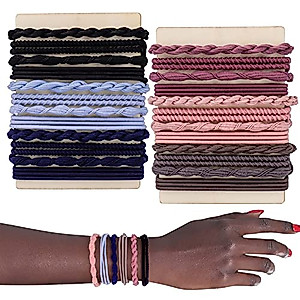 AIERSA 24 Pcs Morandi Hair Tie Bracelets, 4 Style Boho Ponytail Holders for Women/Girls, No Damage Elastics for Thin & Curly Hair