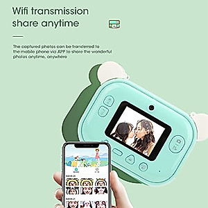 Instant Print Camera, 2.4 Inch IPS Screen Cartoon Print Camera, 200DPI Print Resolution, Maximum Support 32GB Memory Card Card