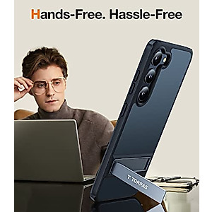 TORRAS MarsClimber for Samsung Galaxy S23 Plus Case, [3-Way Stand][MIL-STD Protection] Protective Translucent Matte Hard Back & Soft Silicone Edge Phone Case for Samsung S23 Plus Case 5G, Black