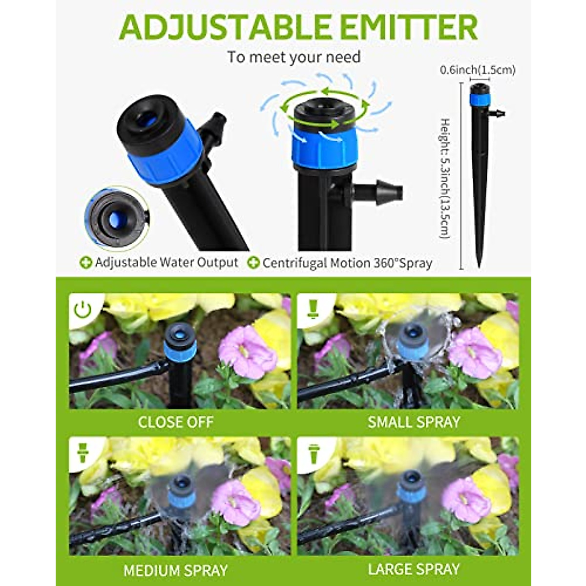 HIRALIY 91.8FT/28m Drip Irrigation Kits for Plant, Patio Watering System for Flower Beds, Automatic Irrigation Equipment Set for Garden Fruit Orchards and Shrubs, 1/4" Drip tubing and Two-ways Adapter