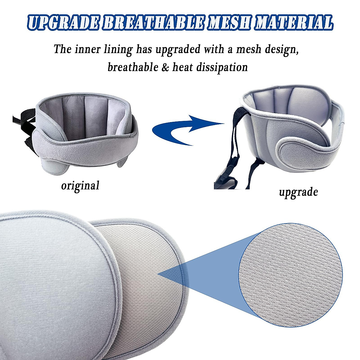 StoHua Child Car Seat Head Support - Baby Safety Car Seat Neck Relief Holder, Adjustable Head Band Strap Headrest, Baby & Kids Travel Accessories (Grey)