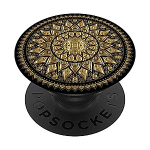 Festive Sun Mandala with Golden and Black Pattern PopSockets PopGrip: Swappable Grip for Phones & Tablets