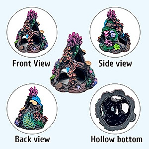 PINVNBY Coral Aquarium Decoration Fish Tank Resin Rock Mountain Cave Ornaments Betta Fish House for Betta Sleep Rest Hide Play Breed