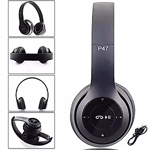 NCR P47 5.0+ EDR Wireless Rechargeable Bluetooth Over-Ear Headphones, Foldable Headset with Mic (Black)