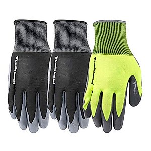 Wells Lamont 3 Pair Pack Men's Nitrile Coated Grip Work Gloves, Medium (546MF) , Black