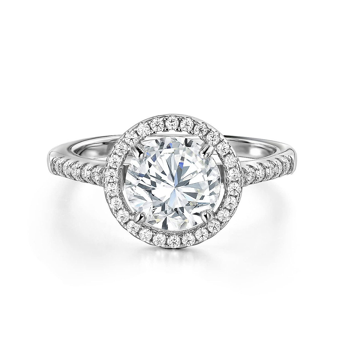 Moissanite Rings White Gold 2 Carat Round Cut Engagement Rings for Women Solitaire Rings D Color D Color VVSI Sterling Silver Rings