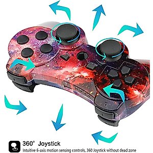CHENGDAO Controller for PS3 2 Pack Wireless Controller for Playstaion 3 6-Axis with High-Performance Double Shock, Motion Control, USB Charging Cable (Skull + Galaxy)