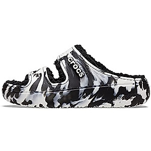 Crocs Unisex Classic Cozzzy Platform Sandals | Fuzzy Slippers Slide, Black/White,7 Women/5 Men