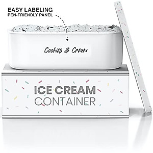 BALCI - Ice Cream Container - 2 Quart - Perfect Reusable Freezer Storage for Homemade Ice Cream Tubs for Sorbet, Frozen Yogurt and Gelato! - Flexible Silicone Lids, Long Scoop - White with Sprinkles