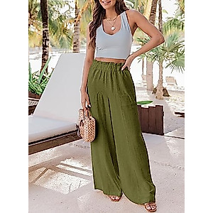 Acelitt Women's Casual Wide Leg Paperbag Linen Pants Lightweight Elastic Waist Loose Spring Fashion 2023 Palazzo Pants Trousers Green XL