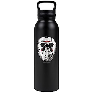 Friday the 13Th OFFICIAL Jason Mask 24 oz Insulated Canteen Water Bottle, Leak Resistant, Vacuum Insulated Stainless Steel with Loop Cap, Black
