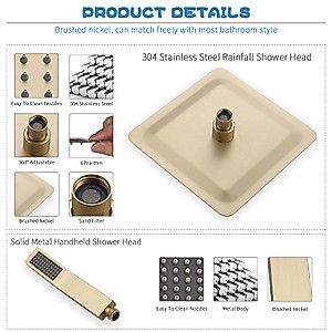 All Metal Shower Faucet Set, Dual Square Shower Head System with Handheld Wand & Rainfall Showerhead, Diverter, Hose Complete Combo, Pressure Balance Rough-in Valve Included