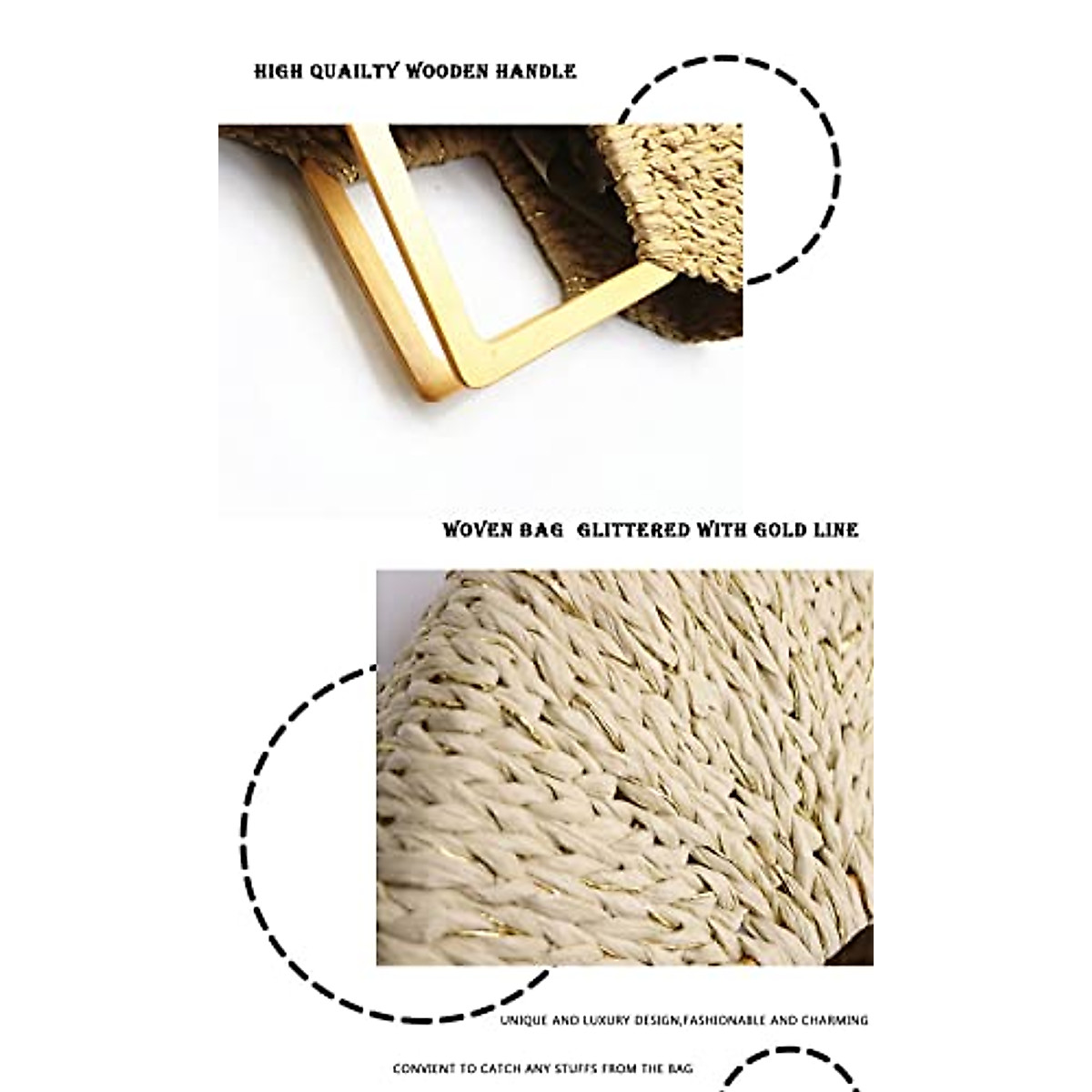 Womens Top Handle Straw Beach Tote Bags Shoulder Bag Beach Bag Large Size Purses Big Woven Rhombus Handle Bag