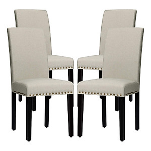 RELAX4LIFE Dining Chairs Set of 4 Fabric Upholstered with Solid Wood Legs, Padded Seat and Back Armless Side Chair Tufted Parsons Kitchen Dining Chairs Set (2, Navy)