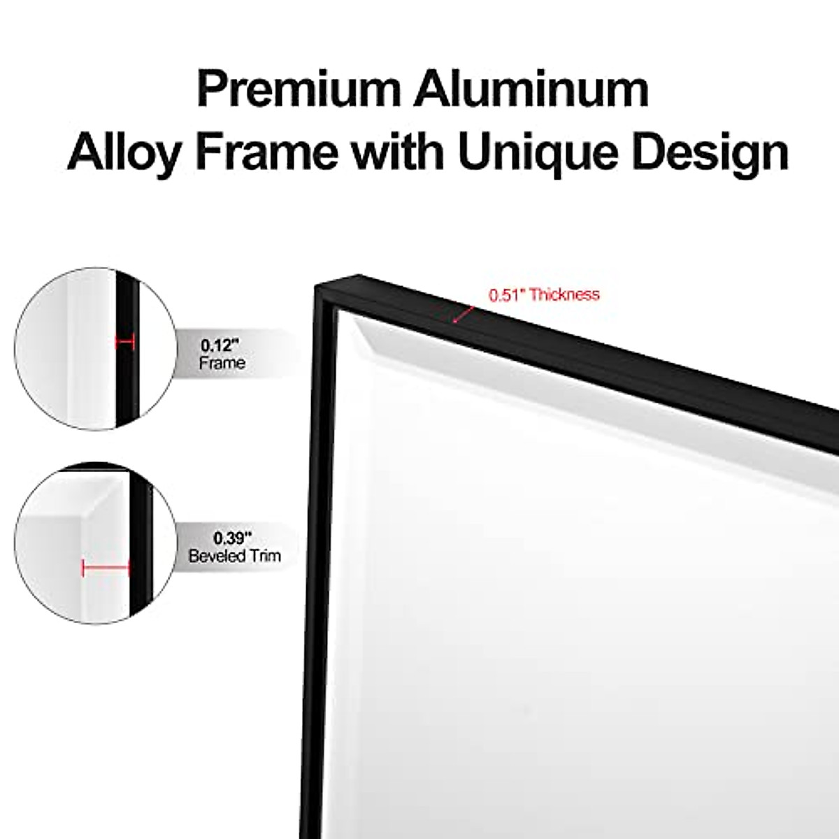 LEDLUX 24x36 Inch Black Mirror with Beveled Trim, Aluminum Frame Bathroom Vanity Mirror, Copper-Free Mirror, Rectangle Wall Mounted Mirror, Modern Rectangular Mirror Horizontal or Vertical
