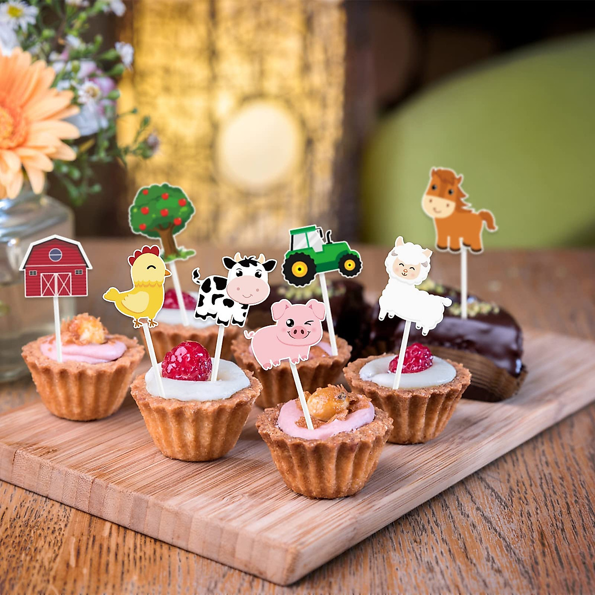 WERNNSAI Farm Cupcake Topper - 36 PCS Farm Animals Cake Topper Party Decorations for Kids Birthday Baby Shower Barnyard Cartoon Cupcake Topper Picks Party Supplies