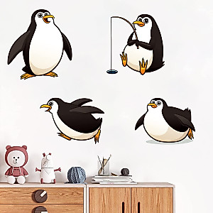 MEFOSS 4 Sheets Cute Penguin Wall Decals Removable Penguins Wall Paper Stickers Peel and Stick Baby Kids Bedroom Playroom Nursery Room Decor