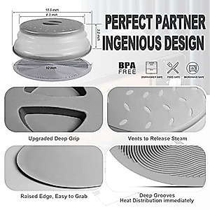 2 in 1, Upgrade Microwave Food Cover & Mat- Mat as Bowl Holder, Cover for Plates Splatter Guard, 10 Inch Silicone Multi-Purpose Mat & Collapsible Lid for Microwave Clean, BPA Free, Easy Grip, Grey