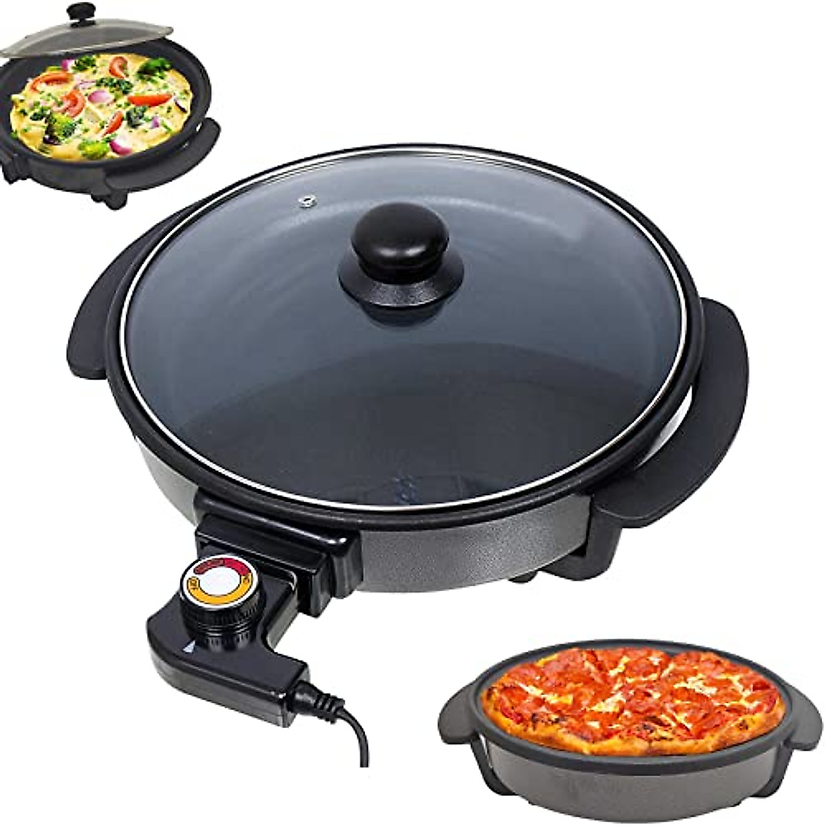 Electric Pizza Maker Pan Quesadilla Frittata Omelet Electric Nonstick 11 Inch With Adjustable Thermostat